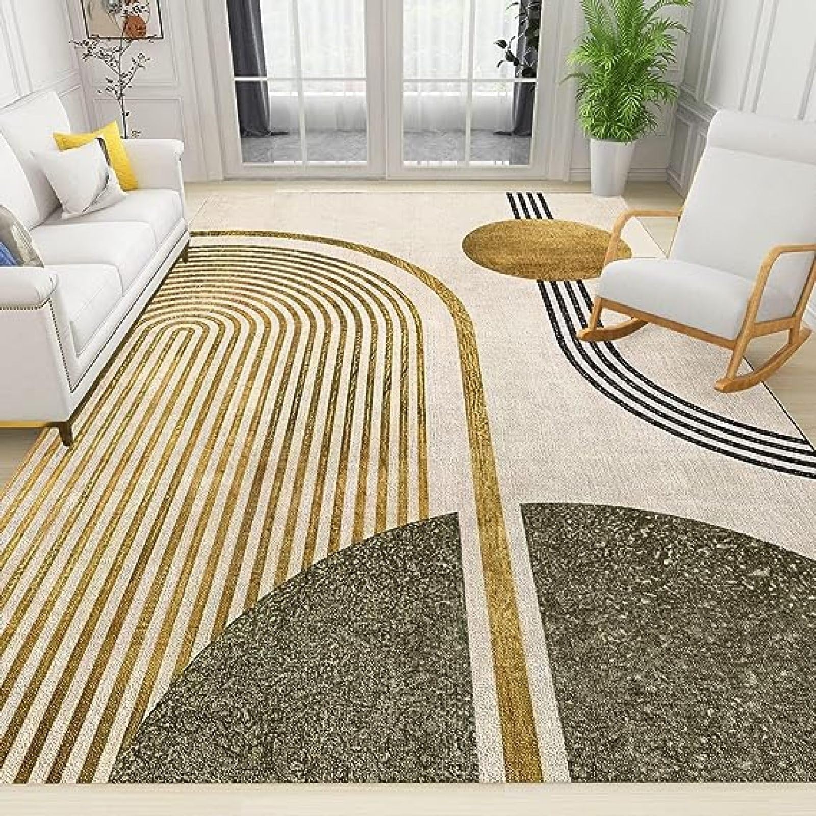 BOWESI Area Rugs 6x8ft, Boho Modern Geometry Abstract Gold Sun Living Room Rugs, Contemporary Mid Century Minimalist Noise-Cancelling Rugs, Fluffy Soft Durable for Hotel Home Decor Yoga Room Patio