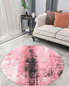 modern abstract fluffy round area rug carpets 3ft, plush shaggy carpet soft circular rugs, non-slip fuzzy accent floor mat for living room bedroom nursery blush pink painted geometric graffiti art