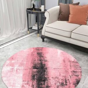 Modern Abstract Fluffy Round Area Rug Carpets 3ft, Plush Shaggy Carpet Soft Circular Rugs, Non-Slip Fuzzy Accent Floor Mat for Living Room Bedroom Nursery Blush Pink Painted Geometric Graffiti Art