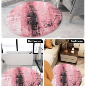 Modern Abstract Fluffy Round Area Rug Carpets 3ft, Plush Shaggy Carpet Soft Circular Rugs, Non-Slip Fuzzy Accent Floor Mat for Living Room Bedroom Nursery Blush Pink Painted Geometric Graffiti Art