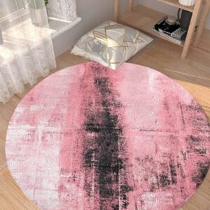 Modern Abstract Fluffy Round Area Rug Carpets 3ft, Plush Shaggy Carpet Soft Circular Rugs, Non-Slip Fuzzy Accent Floor Mat for Living Room Bedroom Nursery Blush Pink Painted Geometric Graffiti Art