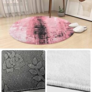 Modern Abstract Fluffy Round Area Rug Carpets 3ft, Plush Shaggy Carpet Soft Circular Rugs, Non-Slip Fuzzy Accent Floor Mat for Living Room Bedroom Nursery Blush Pink Painted Geometric Graffiti Art