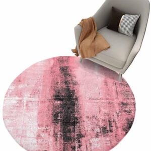 Modern Abstract Fluffy Round Area Rug Carpets 3ft, Plush Shaggy Carpet Soft Circular Rugs, Non-Slip Fuzzy Accent Floor Mat for Living Room Bedroom Nursery Blush Pink Painted Geometric Graffiti Art