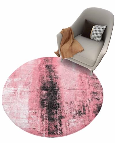 Modern Abstract Fluffy Round Area Rug Carpets 3ft, Plush Shaggy Carpet Soft Circular Rugs, Non-Slip Fuzzy Accent Floor Mat for Living Room Bedroom Nursery Blush Pink Painted Geometric Graffiti Art