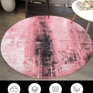 Modern Abstract Fluffy Round Area Rug Carpets 3ft, Plush Shaggy Carpet Soft Circular Rugs, Non-Slip Fuzzy Accent Floor Mat for Living Room Bedroom Nursery Blush Pink Painted Geometric Graffiti Art