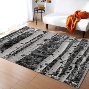 callna winter birch forest landscape living room decorative rug, black and white dry branches machine washable area rugs, for room sofa living room mat bedroom home decor floor mats-3' x 4'