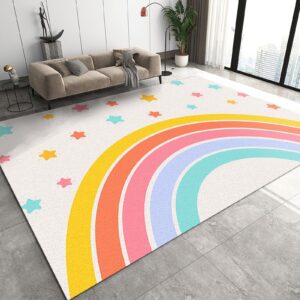 bowesi area rugs 3x5ft, modern cartoon art kids rugs, cute nordic rainbow stars princess room bedroom rug, fluffy soft for decor teen boys room floor lounge nursery