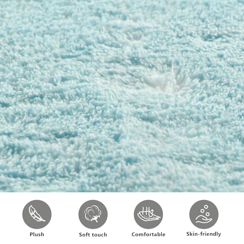 Fluffy Floor Carpet-Blue White Floral,39x20in Front Door Mat Indoor Machine Washable Carpet,Aesthetic Rug