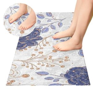 Fluffy Floor Carpet-Blue White Floral,39x20in Front Door Mat Indoor Machine Washable Carpet,Aesthetic Rug