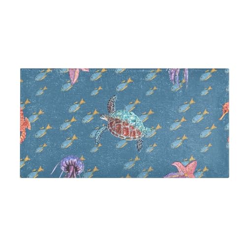 Fluffy Floor Carpet-Turtle Jellyfish Seahorsefish Starfish,39x20in Front Door Mat Indoor Machine Washable Carpet,Aesthetic Rug