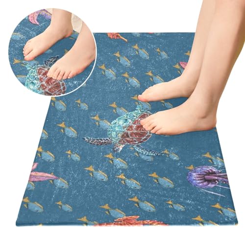 Fluffy Floor Carpet-Turtle Jellyfish Seahorsefish Starfish,39x20in Front Door Mat Indoor Machine Washable Carpet,Aesthetic Rug