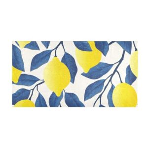 fluffy floor carpet-tropical blue leaf yellow lemons，39x20in front door mat indoor machine washable carpet,aesthetic rug