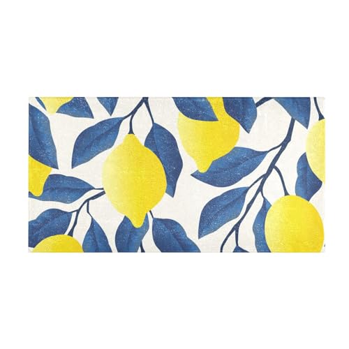 Fluffy Floor Carpet-Tropical Blue Leaf Yellow Lemons，39x20in Front Door Mat Indoor Machine Washable Carpet,Aesthetic Rug