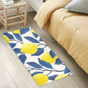 Fluffy Floor Carpet-Tropical Blue Leaf Yellow Lemons，39x20in Front Door Mat Indoor Machine Washable Carpet,Aesthetic Rug