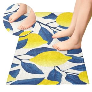 Fluffy Floor Carpet-Tropical Blue Leaf Yellow Lemons，39x20in Front Door Mat Indoor Machine Washable Carpet,Aesthetic Rug