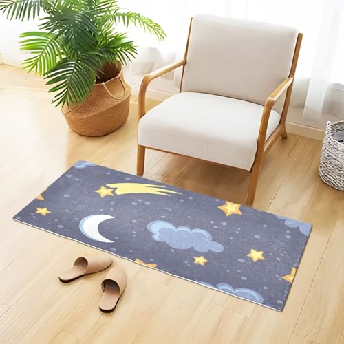 Fluffy Floor Carpet-Moon and Star ，39x20in Front Door Mat Indoor Machine Washable Carpet,Aesthetic Rug