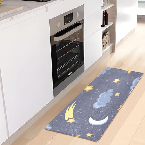 Fluffy Floor Carpet-Moon and Star ，39x20in Front Door Mat Indoor Machine Washable Carpet,Aesthetic Rug