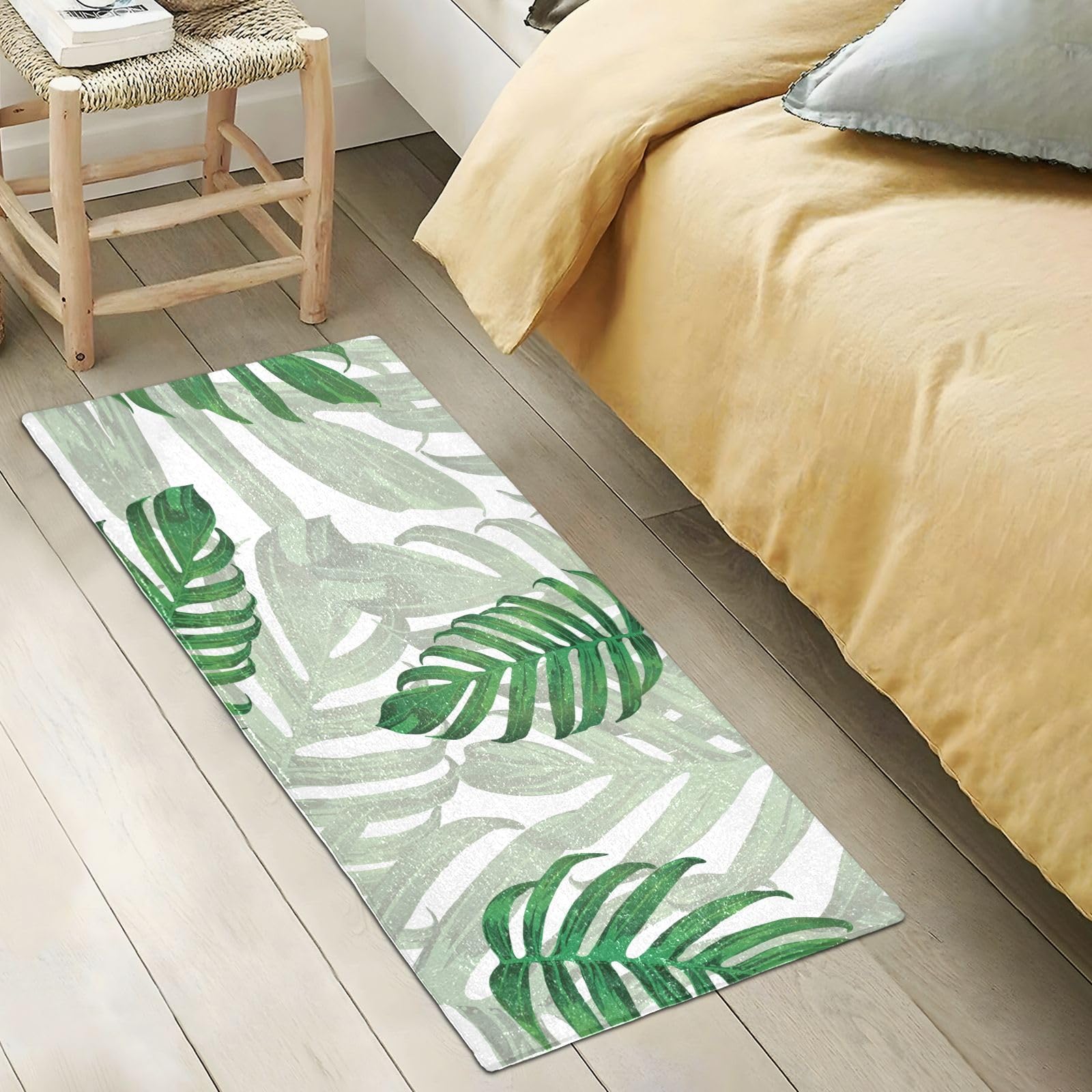 Fluffy Floor Carpet-Palm Monstera Jungle Leaf，39x20in Front Door Mat Indoor Machine Washable Carpet,Aesthetic Rug