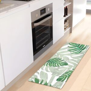 Fluffy Floor Carpet-Palm Monstera Jungle Leaf，39x20in Front Door Mat Indoor Machine Washable Carpet,Aesthetic Rug