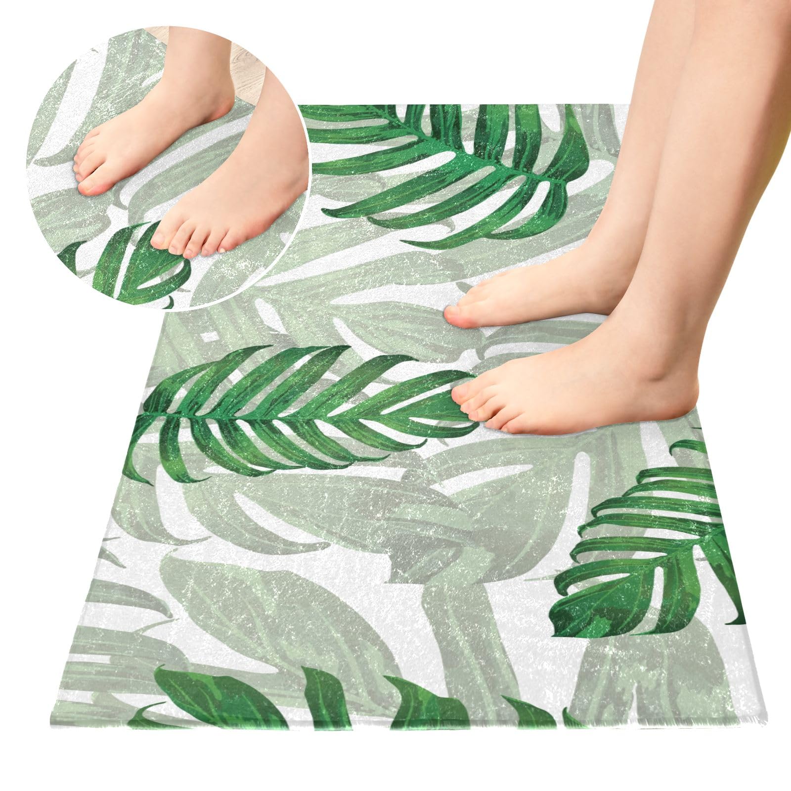 Fluffy Floor Carpet-Palm Monstera Jungle Leaf，39x20in Front Door Mat Indoor Machine Washable Carpet,Aesthetic Rug