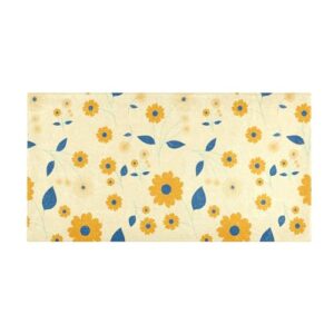 fluffy floor carpet-yellow flower blue leaves,39x20in front door mat indoor machine washable carpet,aesthetic rug