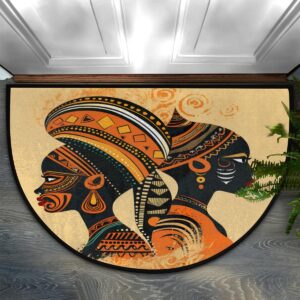 half round door mat african women vintage entryway rug non-slip welcome mat indoor outdoor absorbent resist dirt floor rug low-profile carpet for bedroom patio front door kitchen