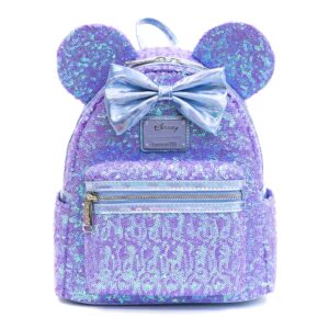 loungefly disney mini backpack, minnie mouse celebration iridescent sequin, disney celebration