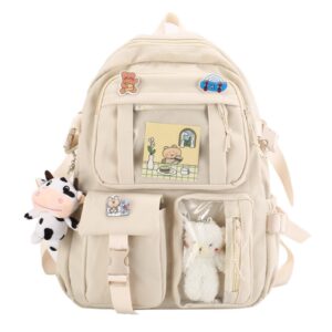 srdmuph kawaii backpack with cute accessories pin pendant travel laptop bag large outdoor waterproof casual daypack women (white)