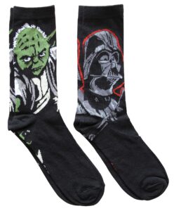 star wars darth vader and yoda men's crew socks 2 pair pack shoe size 6-12