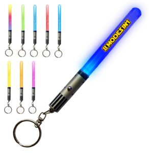 lightsaber keychain light up led star wars glowing light saber key chain lightup sabers 8 color modes: green, blue, red, baby blue, pink, yellow, white, rainbow - 1 pack