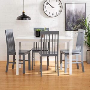 Walker Edison 4 Person Modern Farmhouse Wood Small Dining Table Dining Room Kitchen Table Set 4 Chairs Set, 48 Inch, White and Grey