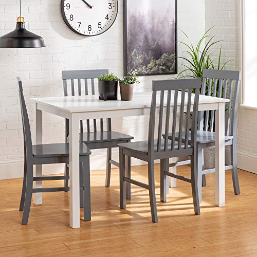 Walker Edison 4 Person Modern Farmhouse Wood Small Dining Table Dining Room Kitchen Table Set 4 Chairs Set, 48 Inch, White and Grey