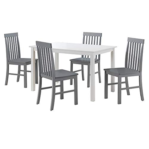 Walker Edison 4 Person Modern Farmhouse Wood Small Dining Table Dining Room Kitchen Table Set 4 Chairs Set, 48 Inch, White and Grey