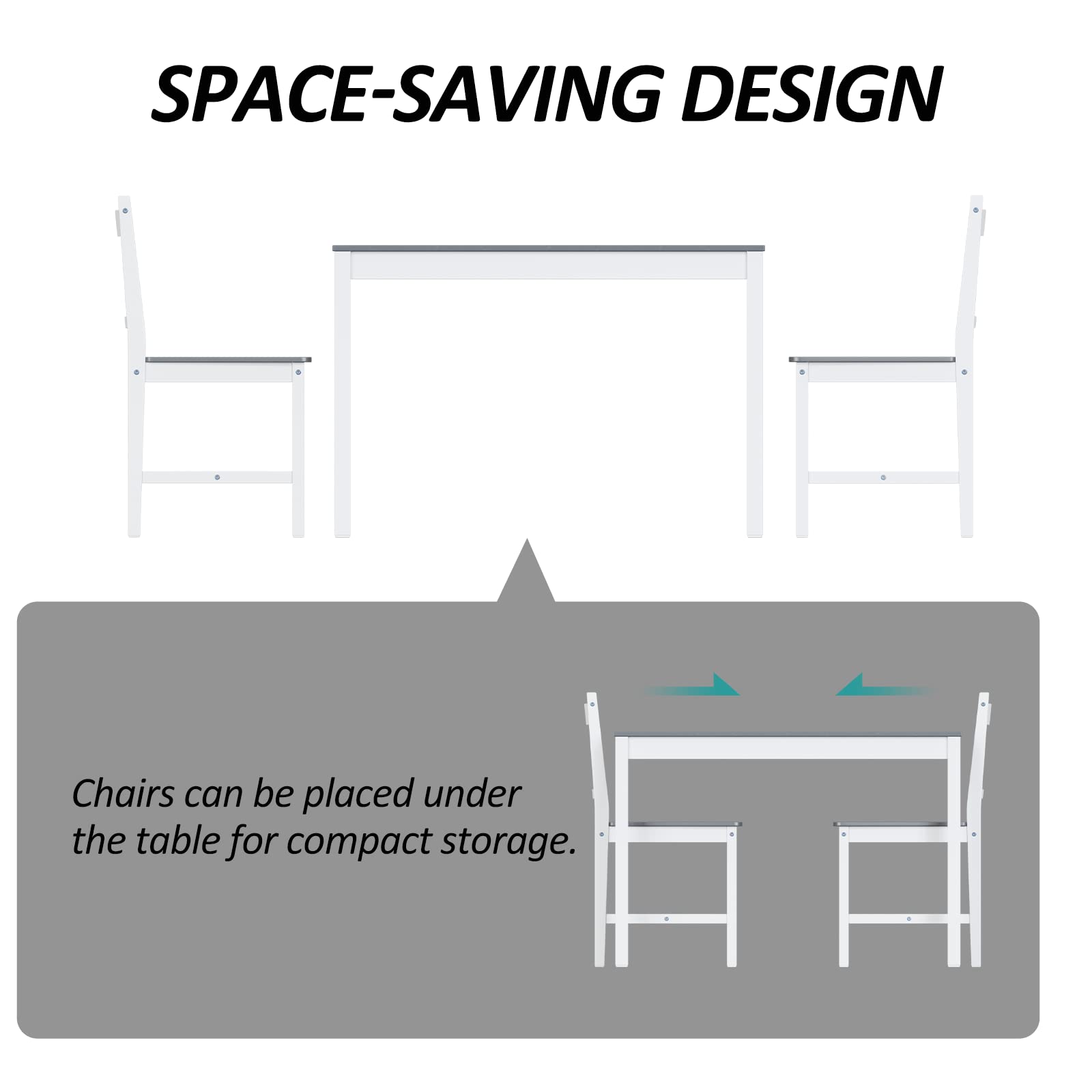 Lumelay 5-Piece Dining Table Set, Kitchen Dinner Breakfast Table and 4 Chairs for 2-4 Person, Dining Room Furniture, Space-Saving Design (Grey)