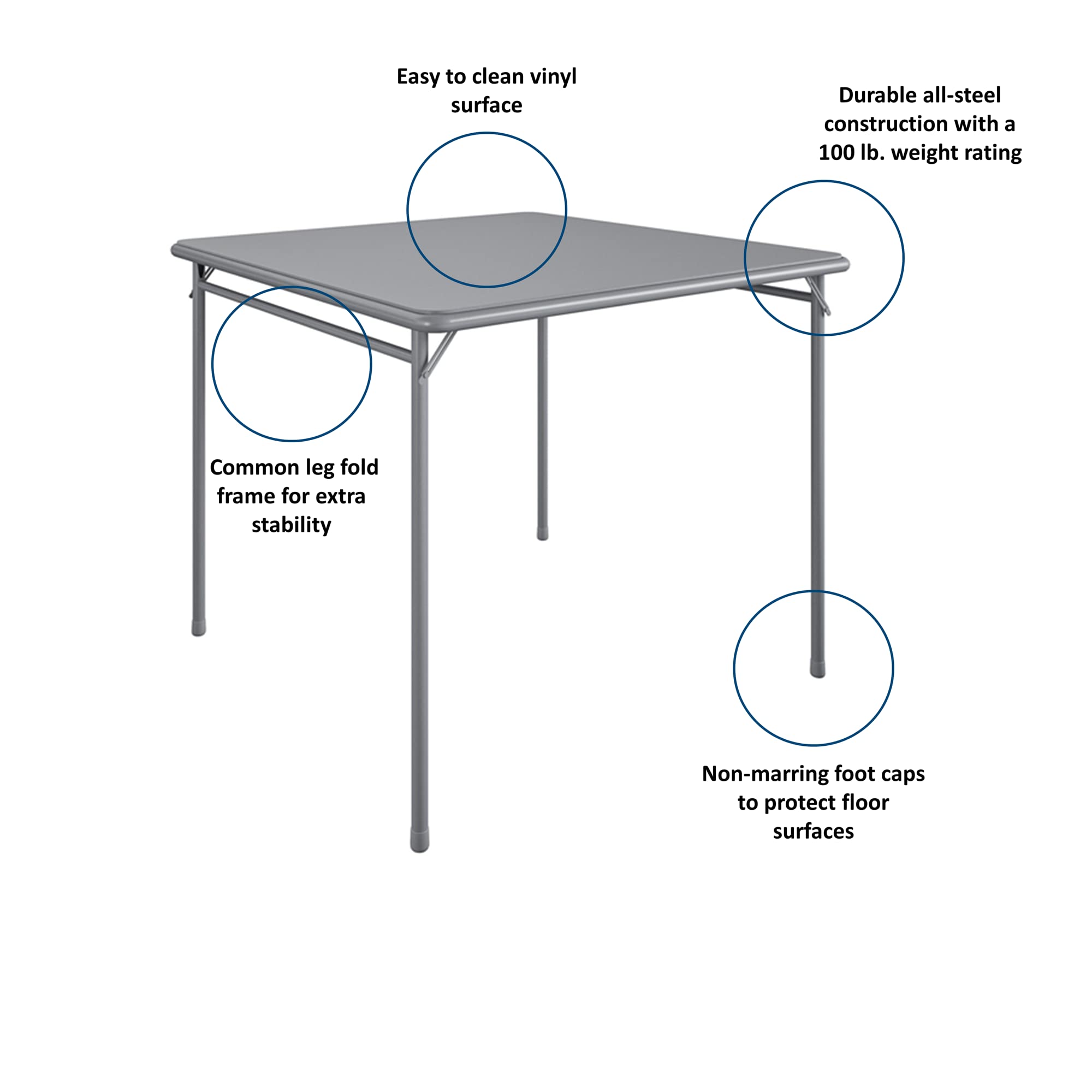 CoscoProducts COSCO Premium 5-Piece Dining Set, with 34" Vinyl Top Card Table and 4 Fabric Padded Seat & Back Folding Chairs, Gray