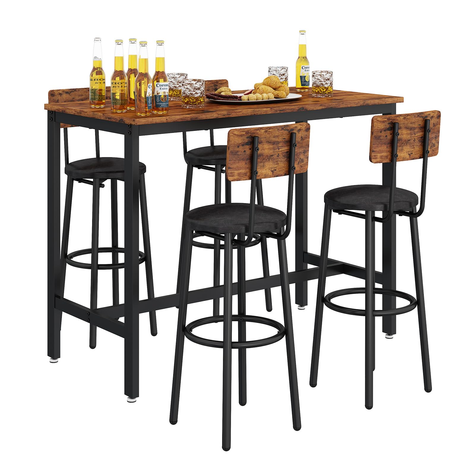 Tatub Bar Table and Chairs Set of 4, Pub Tables Bar Height, Industrial Bar Table with Stools Behind Couch, Breakfast Bar Table Set for Living Room, Kitchen, Dinning Hall, Pu Seat