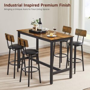 Tatub Bar Table and Chairs Set of 4, Pub Tables Bar Height, Industrial Bar Table with Stools Behind Couch, Breakfast Bar Table Set for Living Room, Kitchen, Dinning Hall, Pu Seat