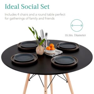 Best Choice Products 5-Piece Dining Set, Compact Mid-Century Modern Table & Chair Set for Home, Apartment w/ 4 Chairs, Plastic Seats, Wooden Legs, Metal Frame - Black/Oak