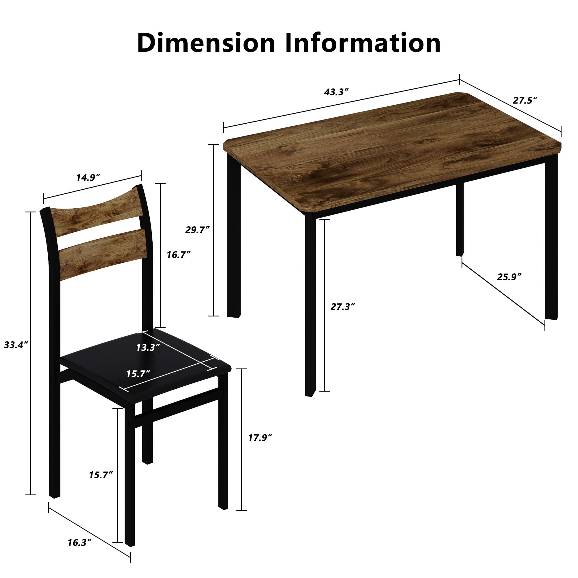 DKLGG Dining Table Set for 4, 43.3" Dining Room Table with 4 Upholstered PU Leather Chairs, Modern Wood Kitchen Table and Chairs Set, 5-Piece Dinette Set for Breakfast Nook, Small Places, Brown