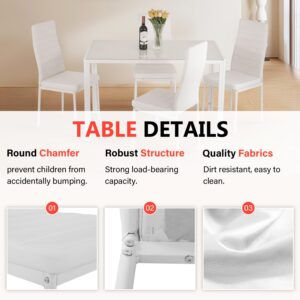 PayLessHere Dining Table Set Glass for Small Spaces Kitchen Table and Chairs for 4 Table with Chairs Home Furniture Rectangular Modern, White Glass