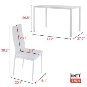 PayLessHere Dining Table Set Glass for Small Spaces Kitchen Table and Chairs for 4 Table with Chairs Home Furniture Rectangular Modern, White Glass