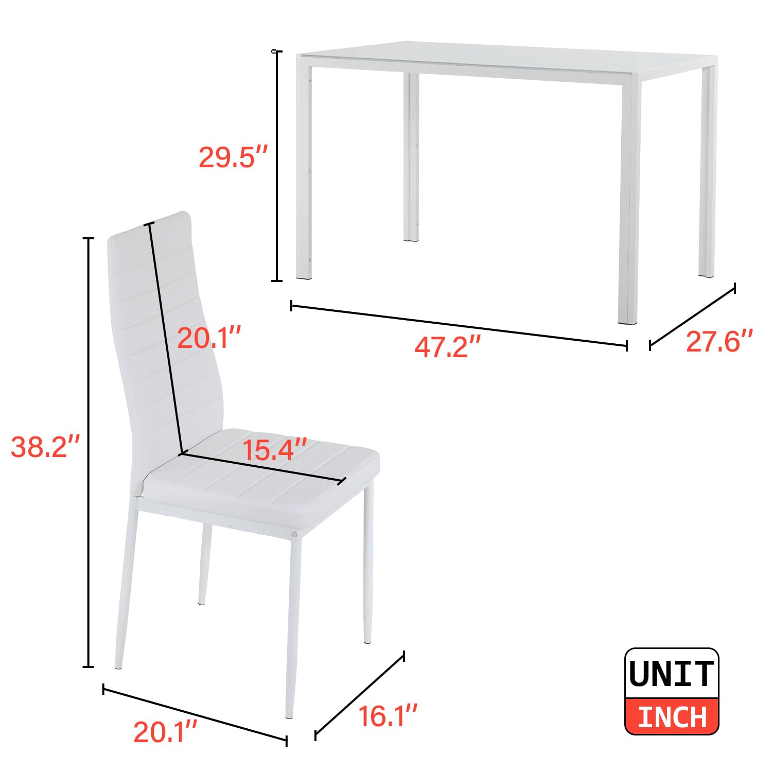 PayLessHere Dining Table Set Glass for Small Spaces Kitchen Table and Chairs for 4 Table with Chairs Home Furniture Rectangular Modern, White Glass