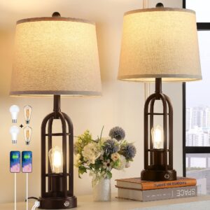 srjja 28.2" table lamps for living room set of 2, farmhouse lamps for bedroom, 3-way dimmable with dual usb ports, touch bedside lamps for nightstand, bulbs included