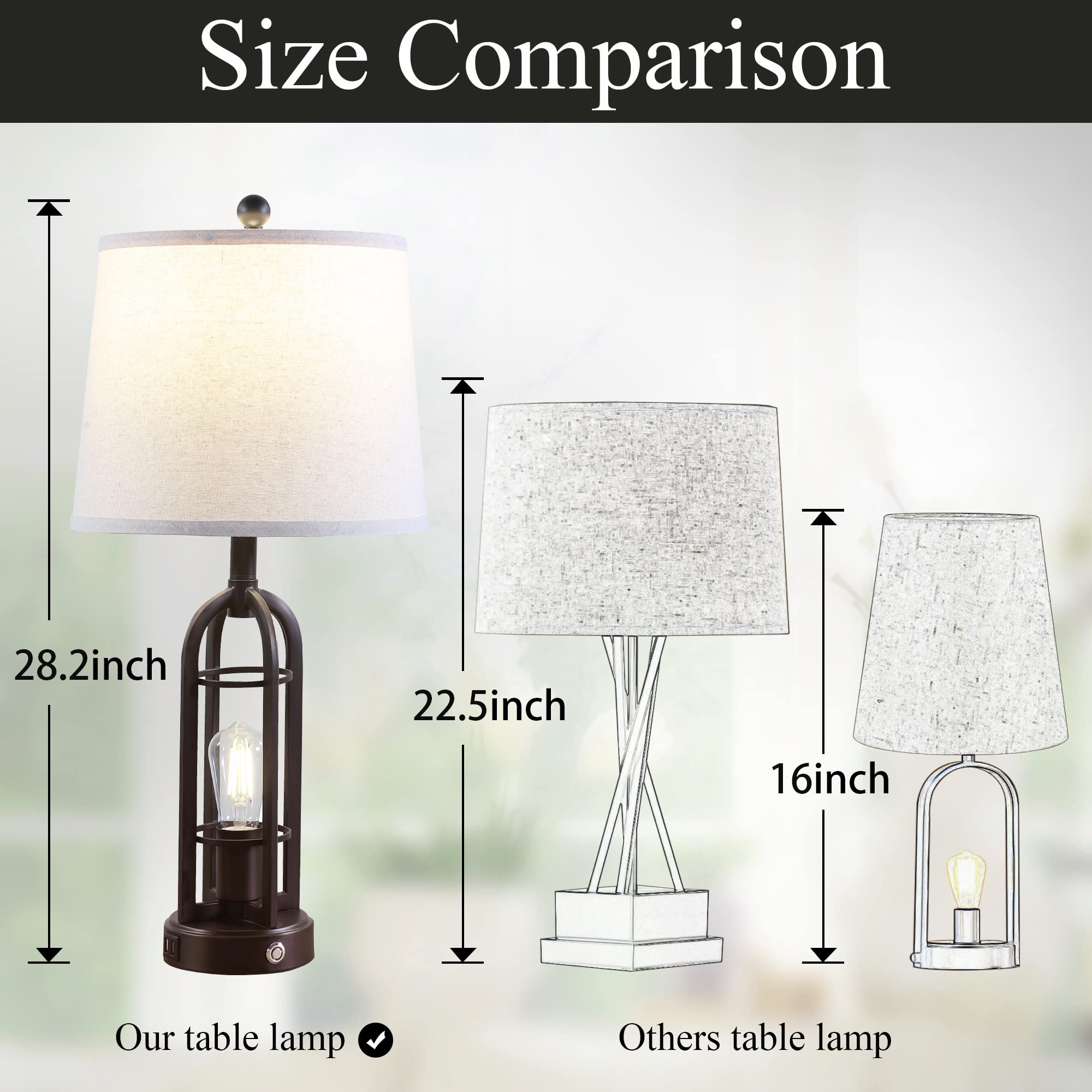 SRJJA 28.2" Table Lamps for Living Room Set of 2, Farmhouse Lamps for Bedroom, 3-Way Dimmable with Dual USB Ports, Touch Bedside Lamps for Nightstand, Bulbs Included