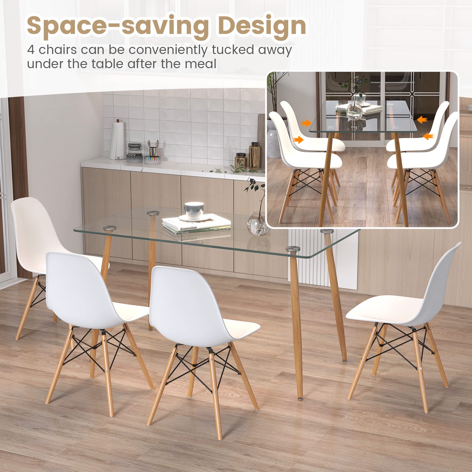 Tangkula Dining Table Set for 4, Modern Kitchen Table and Chairs Set of 4, Glass Dining Room Table Set for Small Living Room, Kitchen