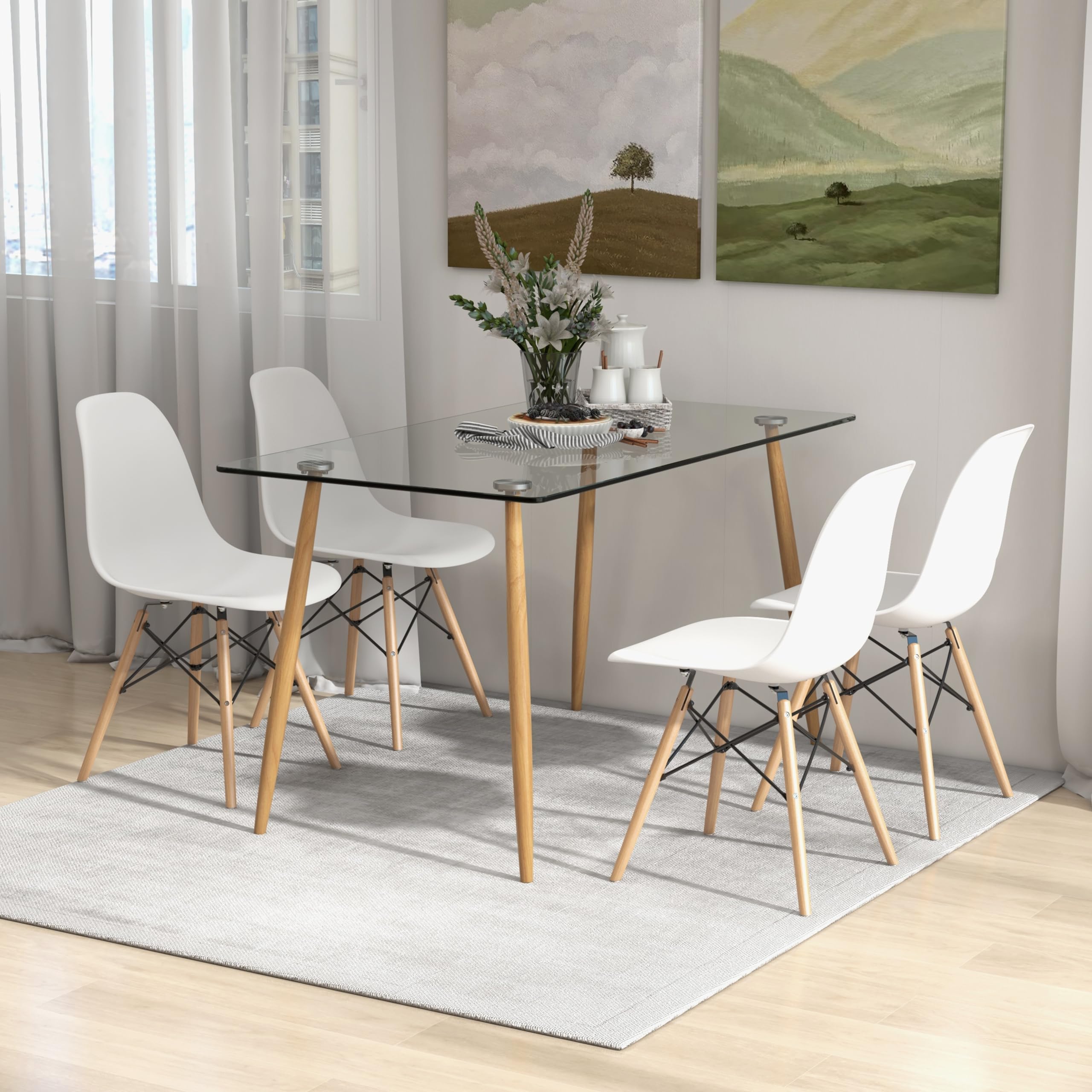 Tangkula Dining Table Set for 4, Modern Kitchen Table and Chairs Set of 4, Glass Dining Room Table Set for Small Living Room, Kitchen