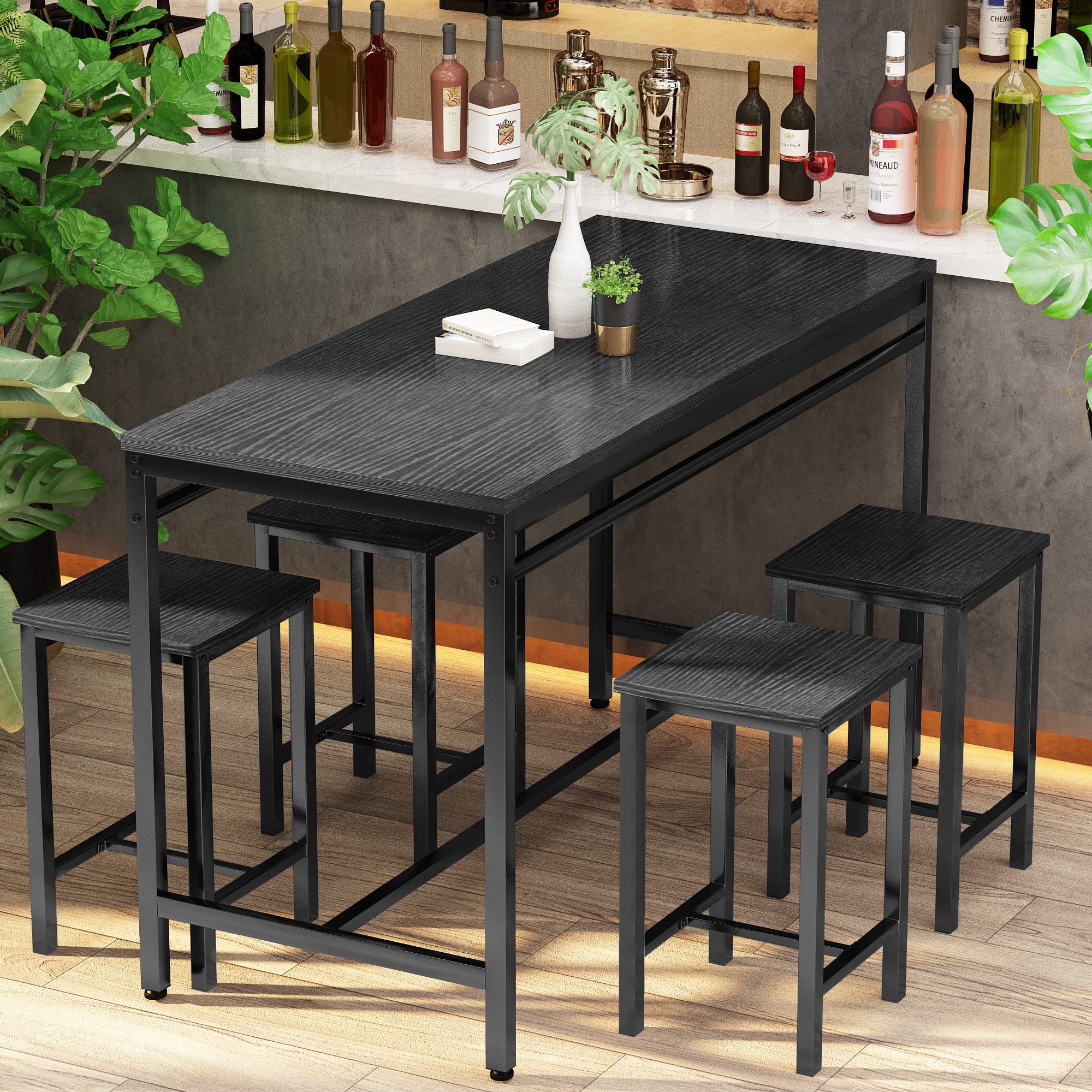 Recaceik 5 PCS Dining Table Set, Modern Kitchen Table and Chairs for 4, Wood Pub Bar Table Set Perfect for Breakfast Nook, Small Space Living Room