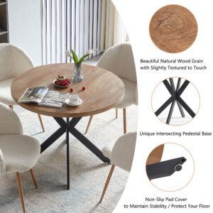 Homedot 5 Pieces Dining Table Set for 4, Home Kitchen Round Dining Table with Thick Tabletop and 4 Upholstered Arm Chairs, Faux Wood Round Table with Comfy Accent Chair for Living Room,Restaurant