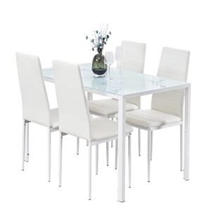 paonne marble glass dining table with chairs set for home kitchen, modern dining table set for 4, glass kitchen table and chairs set, glass dining room set for 4 for dinette