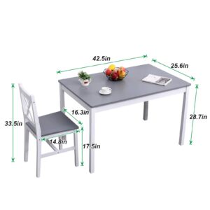 SogesPower 4-Person Dining Table Set 5 Pieces, Wood Kitchen Table Set with 4 Chairs for Kitchen Dining Room Restaurant, Grey and White